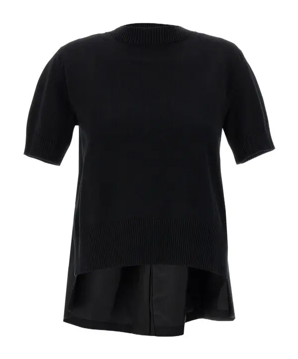 Sacai Poplin Ribbed Pullover With Asymmetrical Paneling