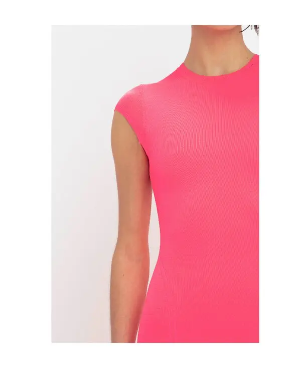 Victoria Beckham Cap Sleeved Knitted Mini Dress - Pink