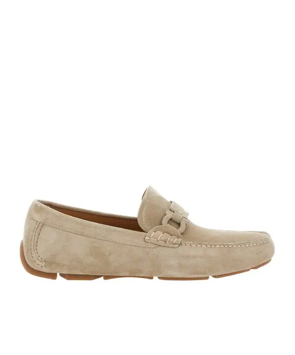 FERRAGAMO Suede Loafers With Horsebit Detail - Nude