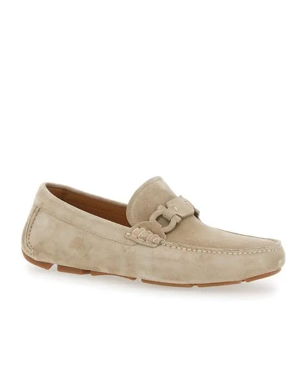 FERRAGAMO Suede Loafers With Horsebit Detail - Nude