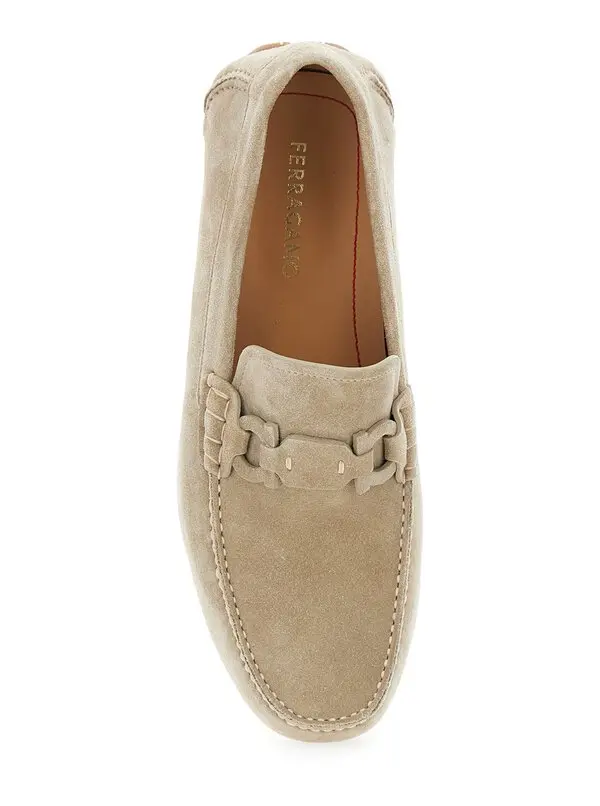 FERRAGAMO Suede Loafers With Horsebit Detail - Nude