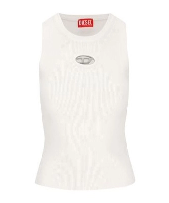 DIESEL® Ribbed Knit Sleeveless Top With Logo Plaque - No