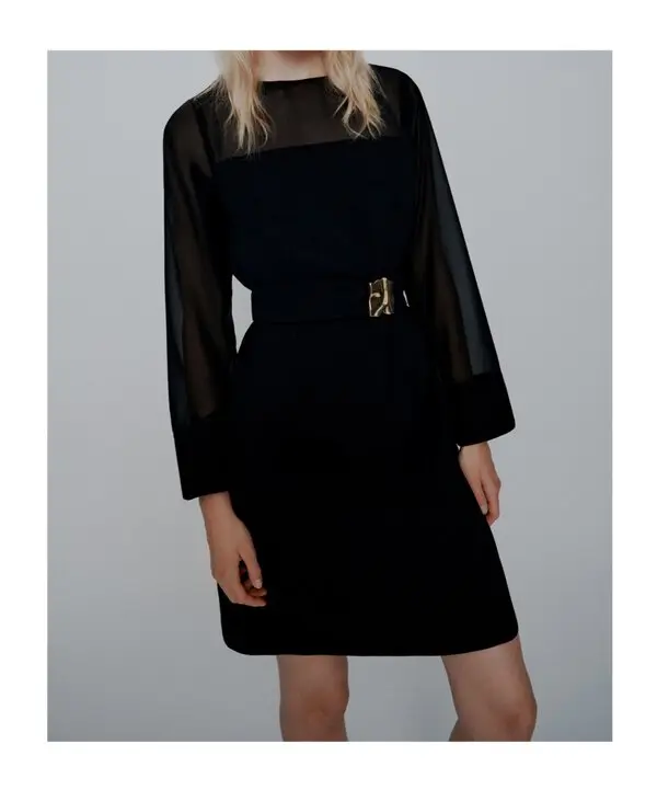 Marella Envers Satin And Georgette Belted Dress