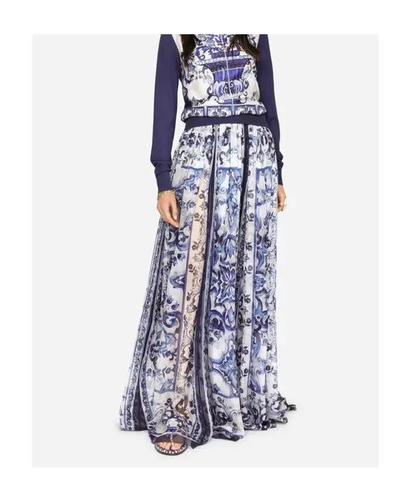 Dolce & Gabbana Majolica-printed Chiffon Maxi Skirt