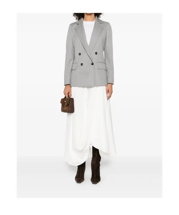Max Mara Double-breasted Blazer With Notched Lapel - Gray