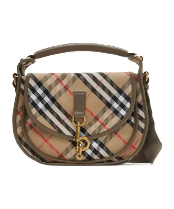 Burberry B-clip Checked Small Crossbody Bag - Sand-colored