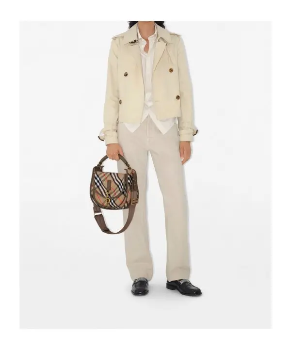Burberry B-clip Checked Small Crossbody Bag - Sand-colored
