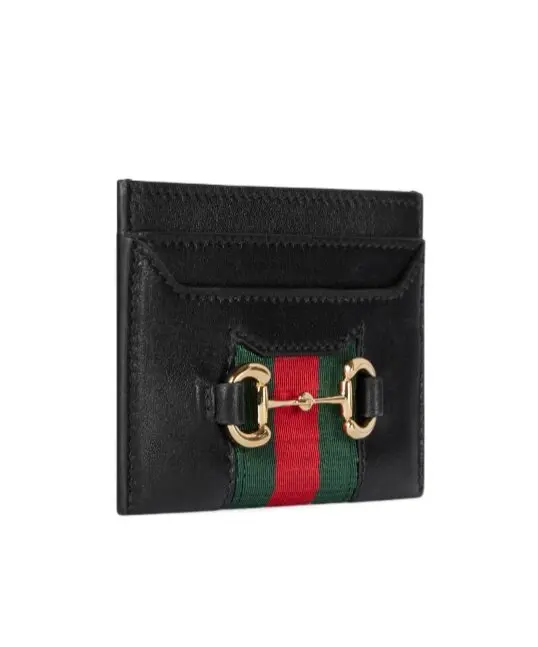 Gucci Horsebit Web Card Case - Black