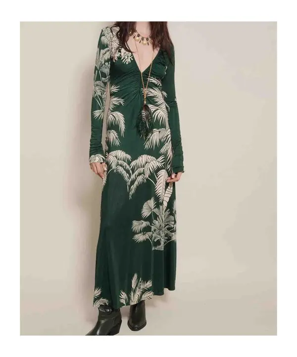 Johanna Ortiz Long Sleeve V-neck Maxi Dress