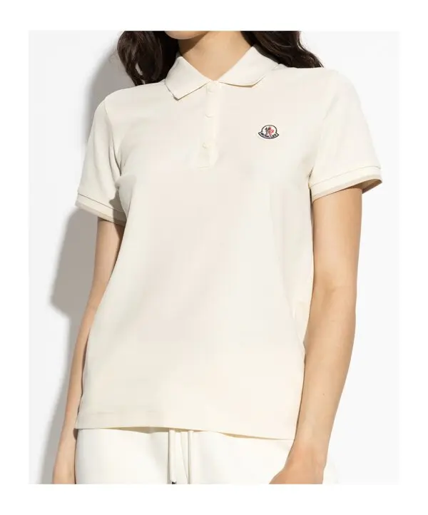 Moncler Logo Patch Short-sleeved Polo Shirt - Cream