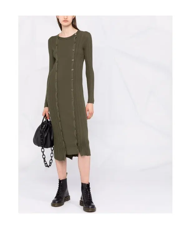 DIESEL® Ribbed Knit Midi Dress With Button Detail - Brown