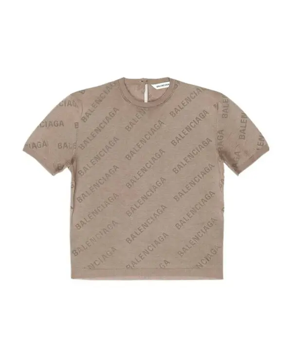 Balenciaga All Over Logo Print Crewneck Knitted Top - No