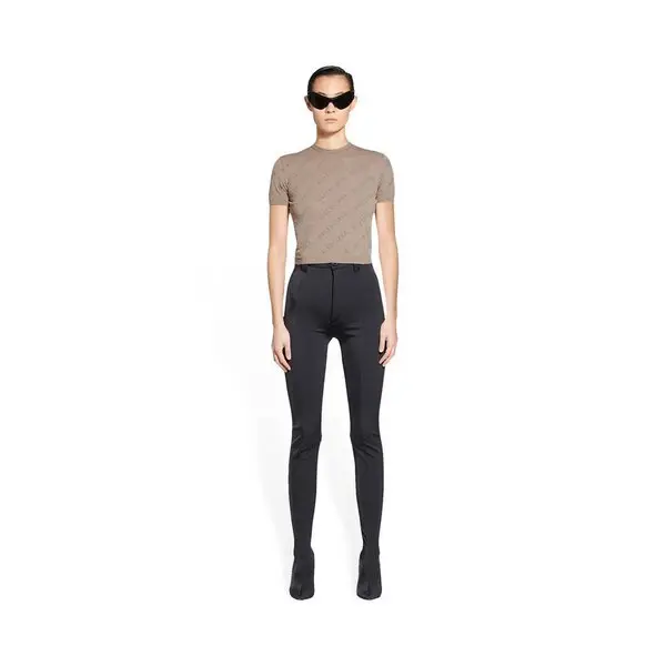 Balenciaga All Over Logo Print Crewneck Knitted Top - Nude