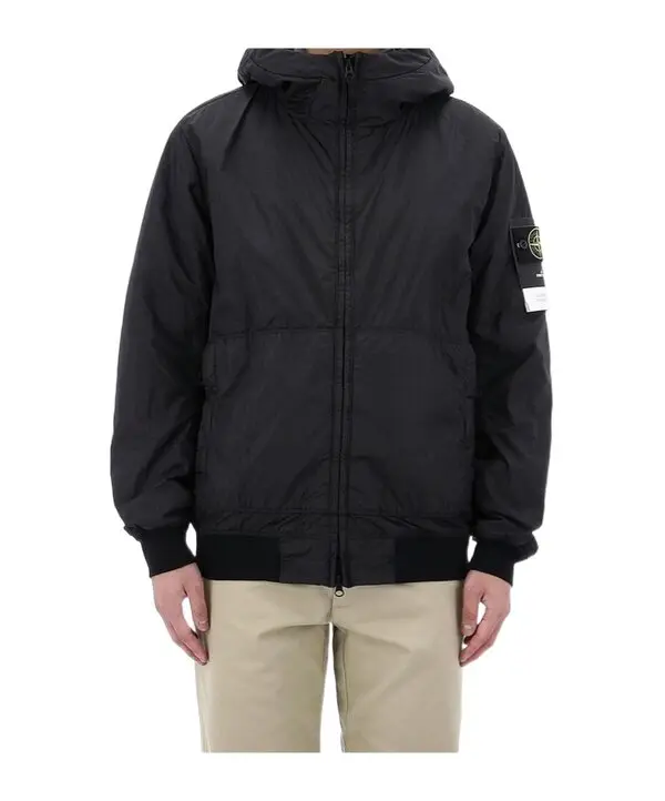 Stone Island Hooded Bomber Jacket - Black