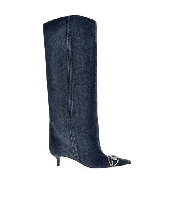 DIESEL® D-venus Pointed Toe Denim Boots - Blue