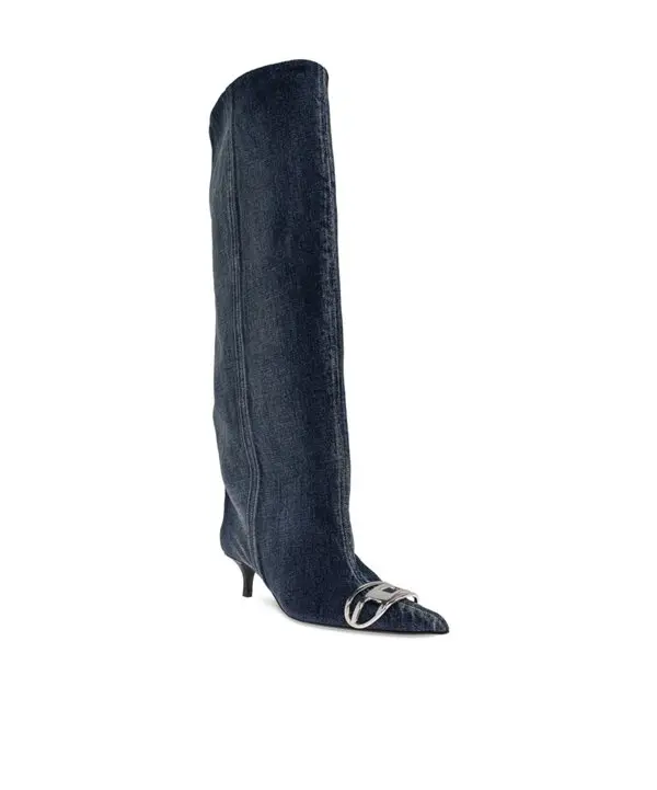 DIESEL® D-venus Pointed Toe Denim Boots - Blue