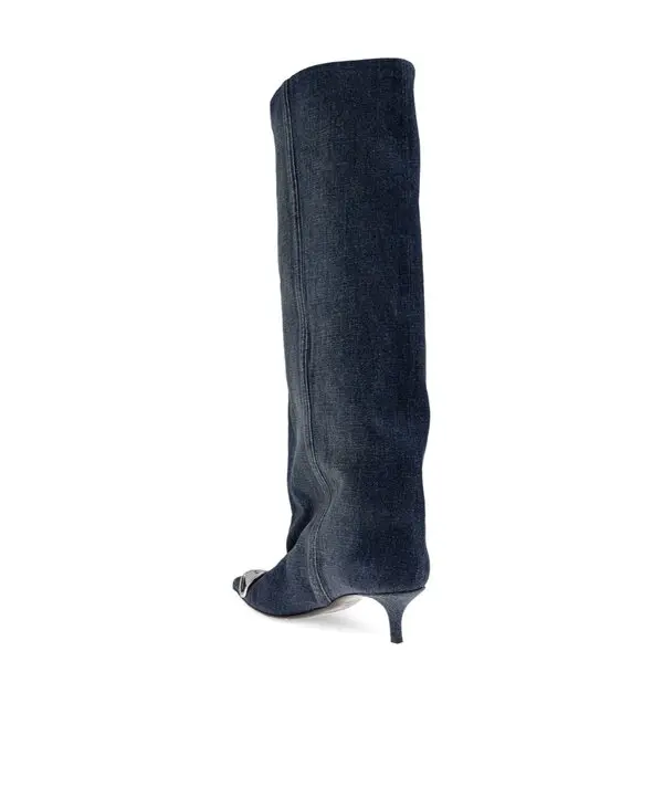 DIESEL® D-venus Pointed Toe Denim Boots - Blue