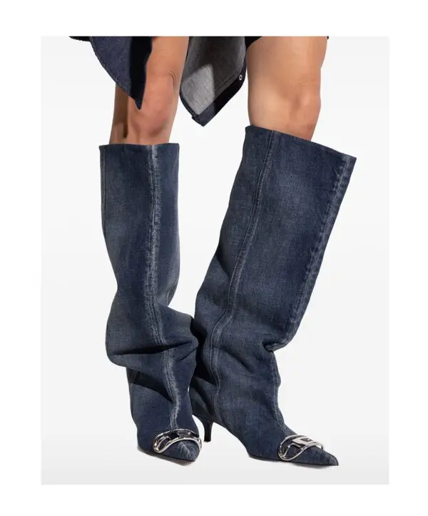 DIESEL® D-venus Pointed Toe Denim Boots - Blue
