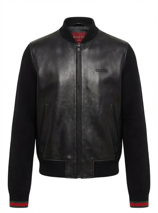 Gucci Logo Embroidered Zip-up Bomber Jacket - Black