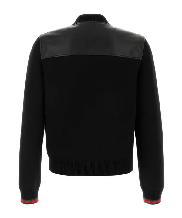 Gucci Logo Embroidered Zip-up Bomber Jacket - Black