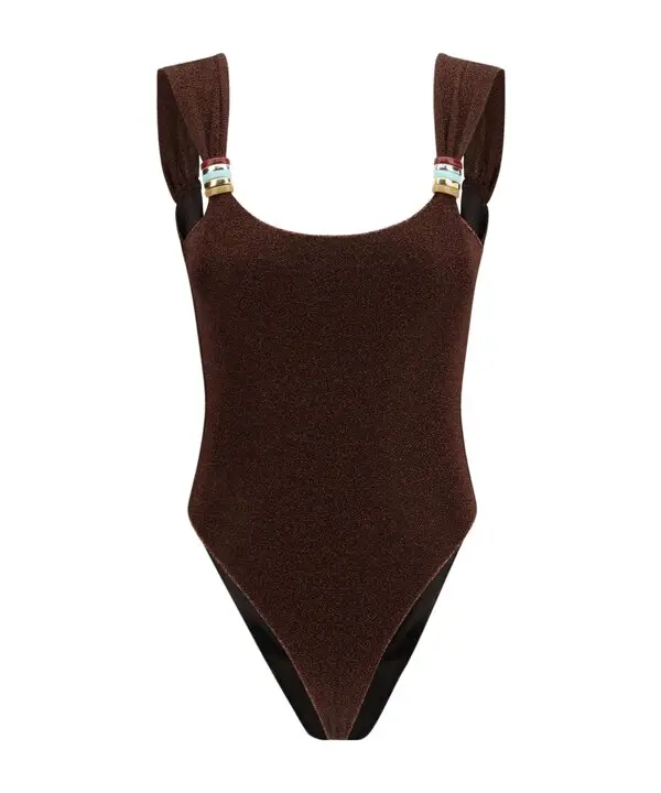 Oseree Metallic Brown One-piece Swimsuit - Chocolate