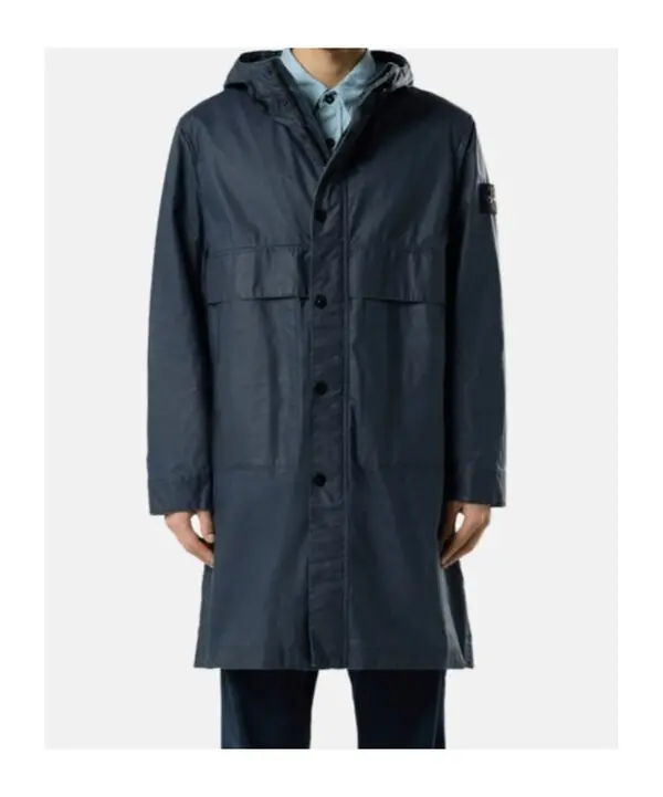 Stone Island Logo Patch Hooded Parka - Blue