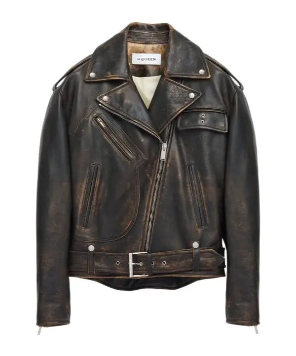 Alexander McQueen Oversized Distressed Leather Biker Jacket