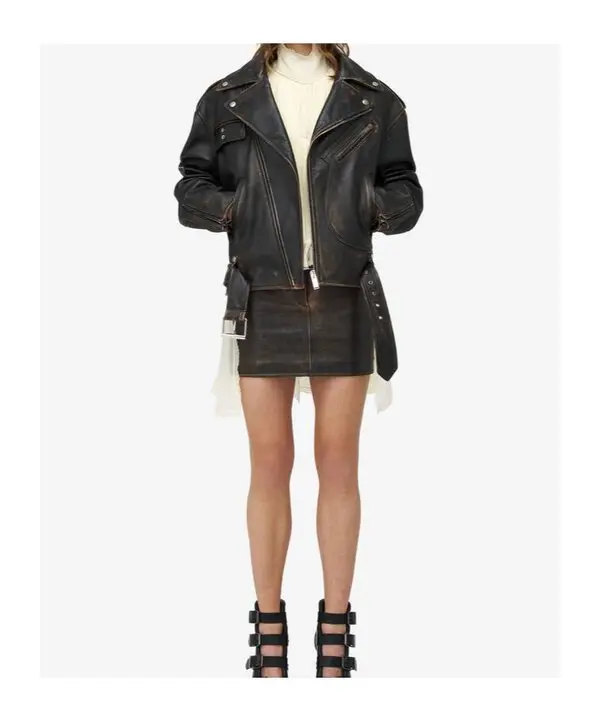 Alexander McQueen Oversized Distressed Leather Biker Jacket
