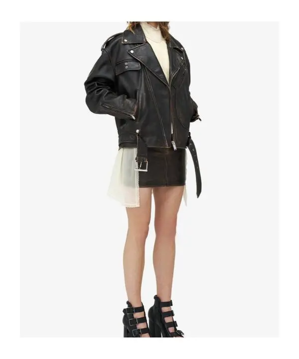 Alexander McQueen Oversized Distressed Leather Biker Jacket