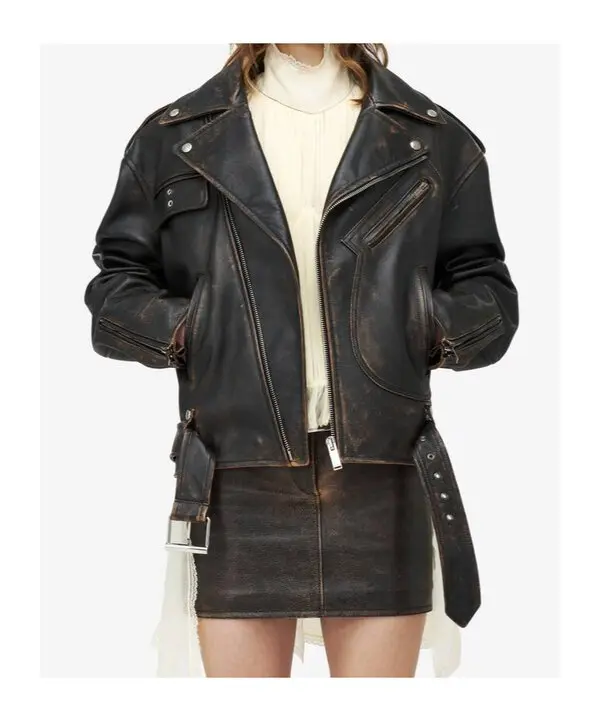 Alexander McQueen Oversized Distressed Leather Biker Jacket