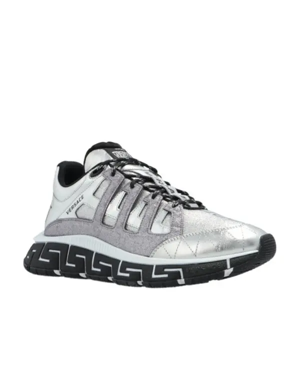 Versace Logo-print Sequined Lace-up Sneakers - Gray