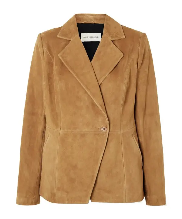 Nour Hammour Double-breasted Suede Suit Jacket