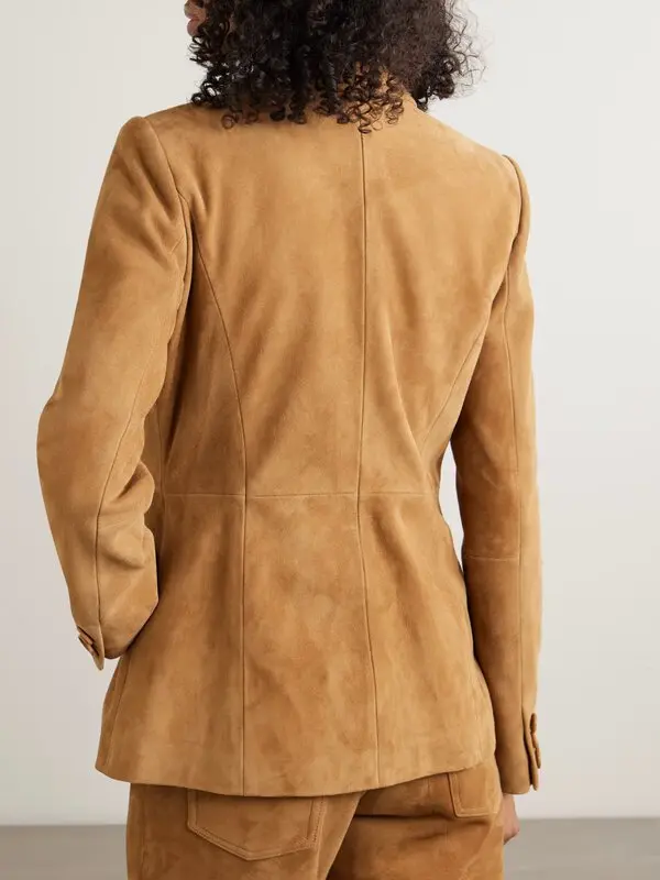 Nour Hammour Double-breasted Suede Suit Jacket