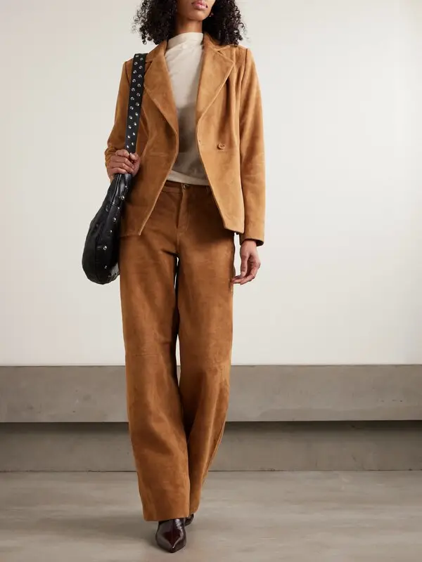 Nour Hammour Double-breasted Suede Suit Jacket