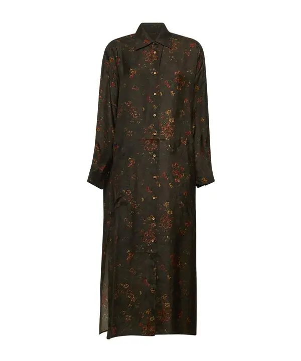 UMA WANG Long Sleeve Floral Print Dress With Side Slits