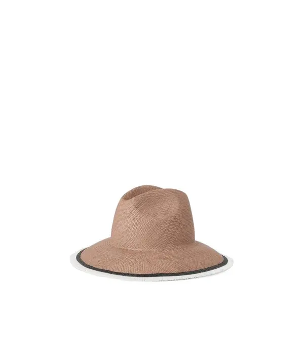 Brunello Cucinelli Beaded Straw Fedora - Light Brown
