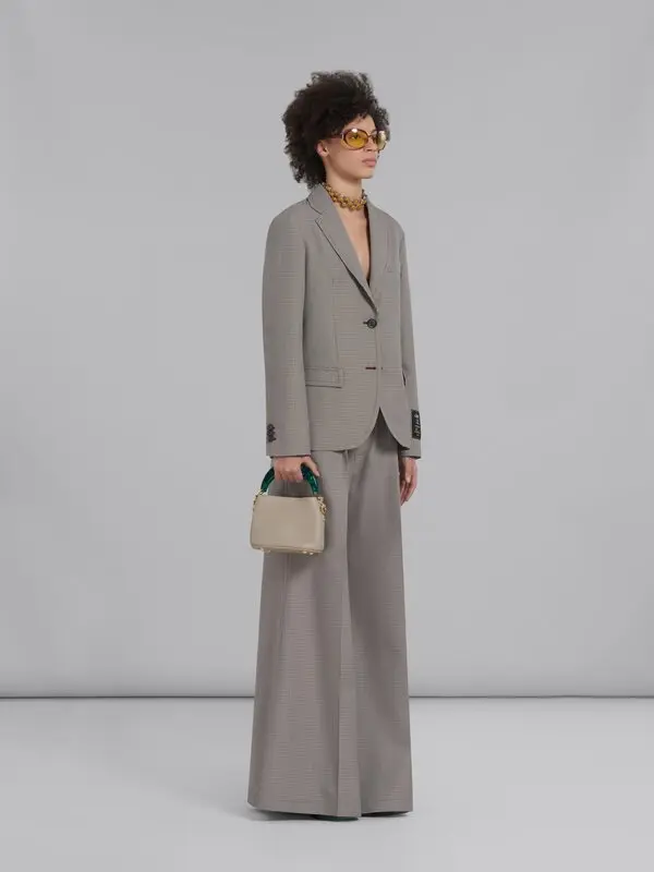 Marni Houndstooth Pattern Flared Trousers With Logo Waistband - Gray
