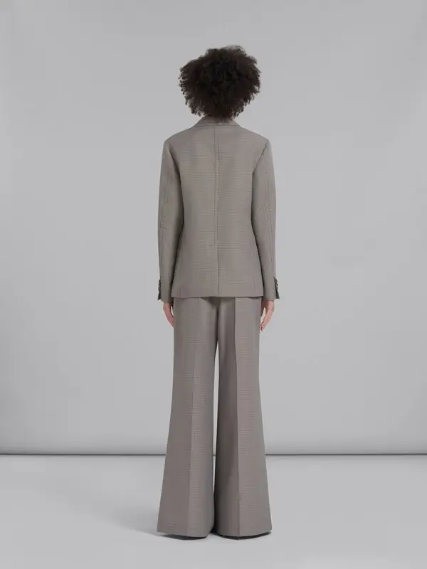 Marni Houndstooth Pattern Flared Trousers With Logo Waistband - Gray