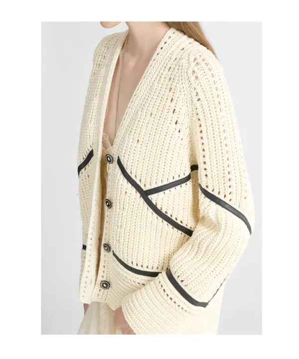 Ermanno Scervino Cotton Cardigan With Leather Trims - White