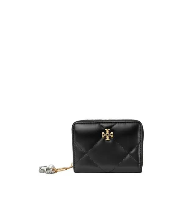 Tory Burch Small Kira Charm Diamond Quilt Zip Around Wallet - Black