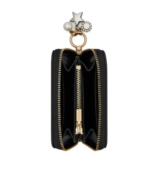 Tory Burch Small Kira Charm Diamond Quilt Zip Around Wallet - Black