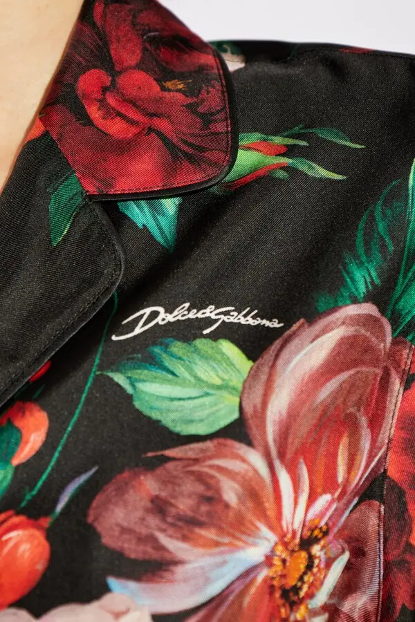 Dolce & Gabbana Rose Printed Long Sleeve Twill Pajama Shirt - Red