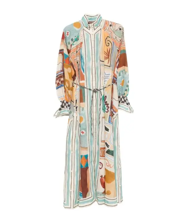 ALEMAIS Printed Long-sleeve Shirt Dress - Nude