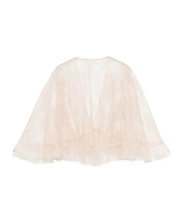 Alberta Ferretti Lace Cropped Top With Flared Sleeves And Drawstring