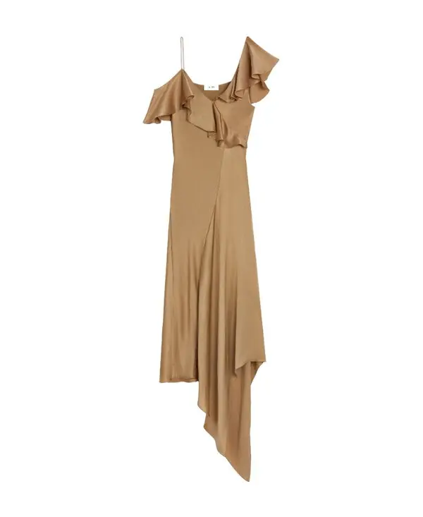 Celine Asymmetrical Lingerie Dress In Satin Crepe - Brown