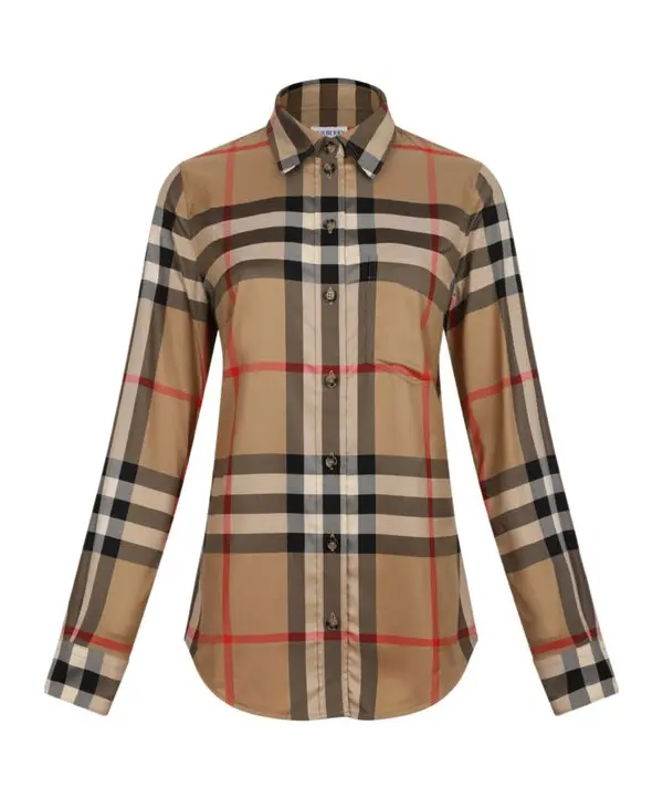 Burberry Long Sleeved Checked Shirt - Brown
