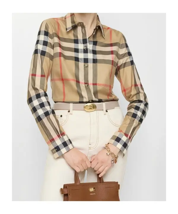 Burberry Long Sleeve Checked Shirt - Brown