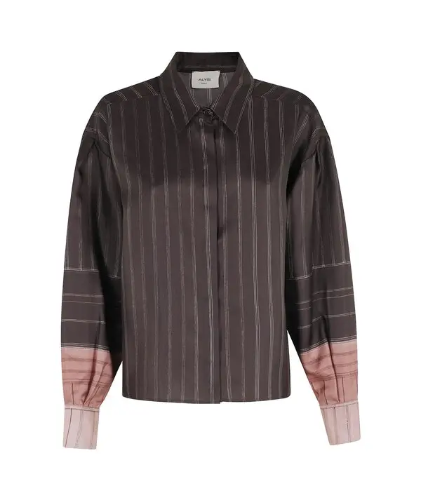ALYSI Long Sleeved Striped Shirt - Black