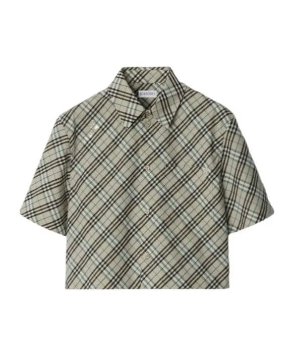 Burberry Short Sleeved Checked Cropped Shirt - Chaff Color