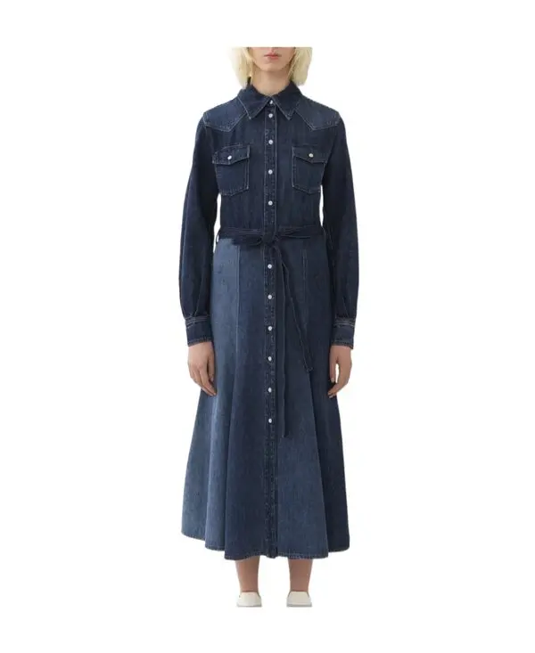 Chloé Belted Denim Shirt Dress - Blue
